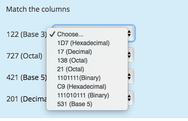 Solved Match the columns 122 (Base 3) Choose... 1D7 | Chegg.com