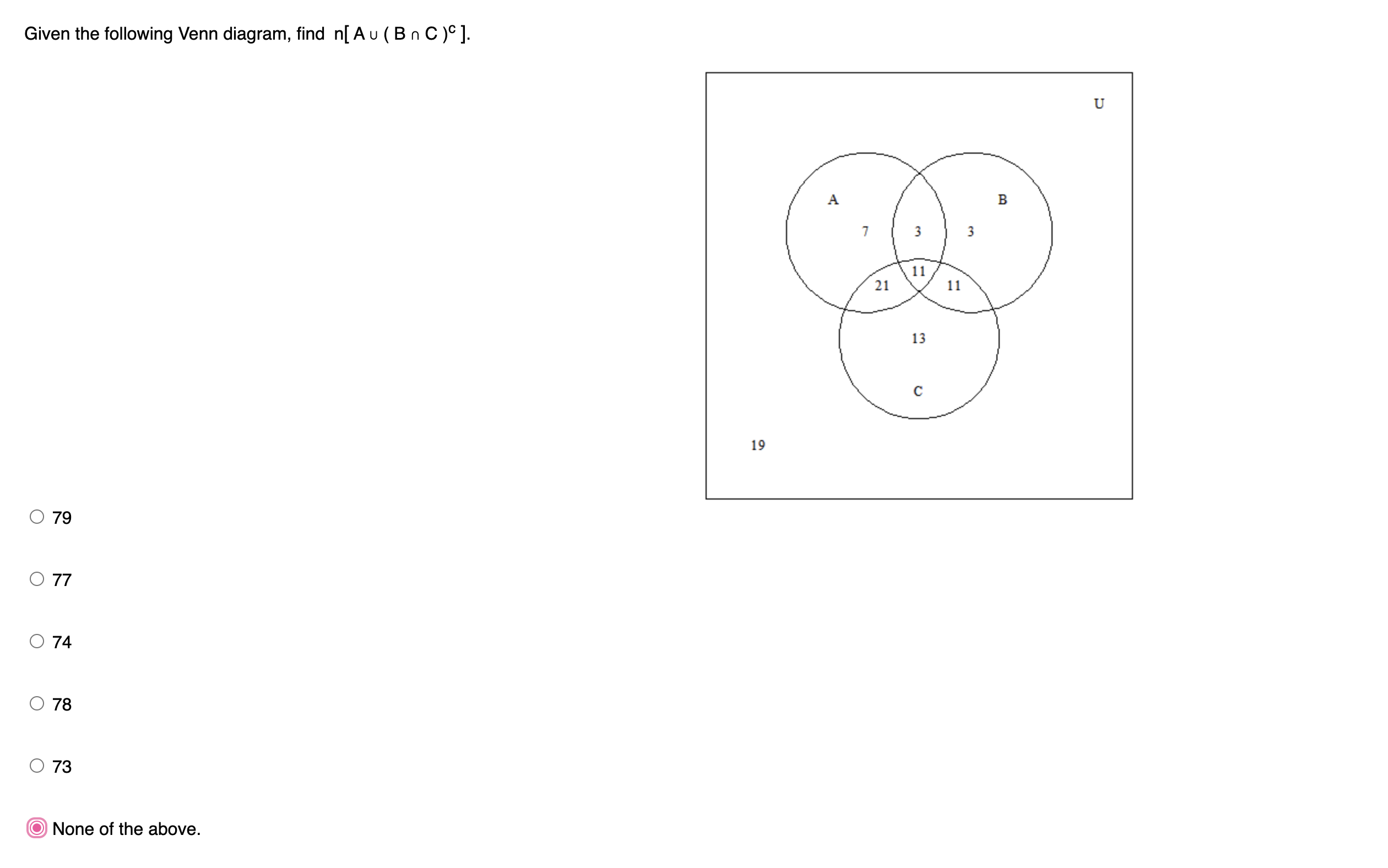 Solved Given the following Venn diagram, find | Chegg.com