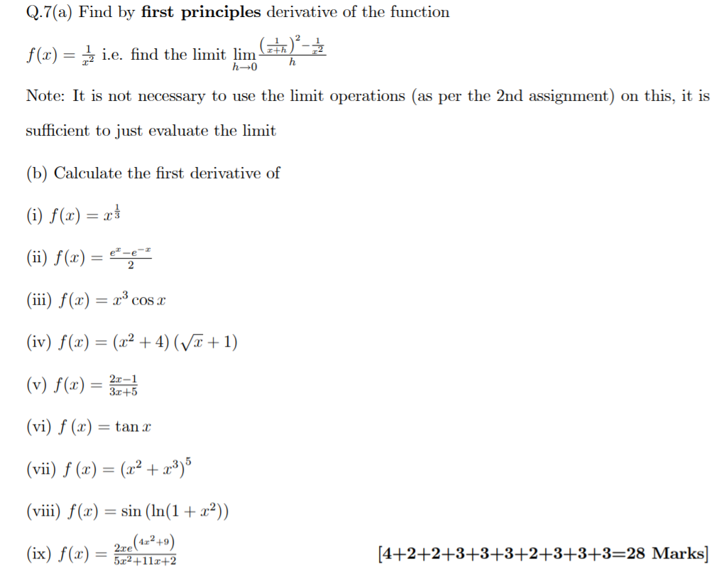 Solved Q.7(a) Find by first principles derivative of the | Chegg.com