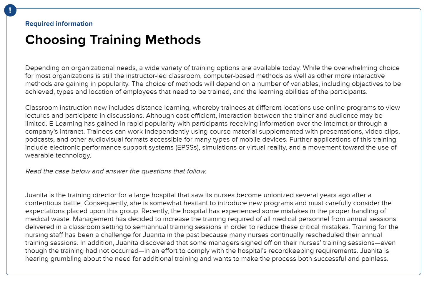 Solved Required information Choosing Training Methods | Chegg.com