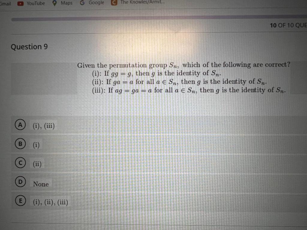 Solved Given the permutation group Sn, which of the | Chegg.com