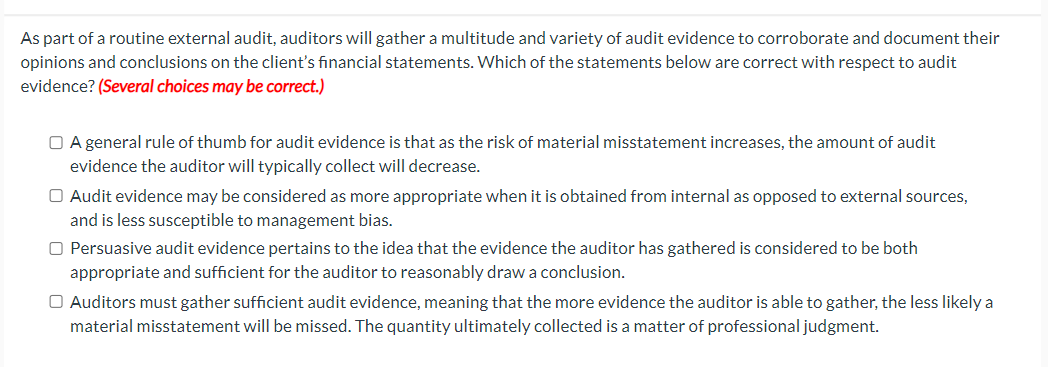 Solved As part of a routine external audit, auditors will | Chegg.com