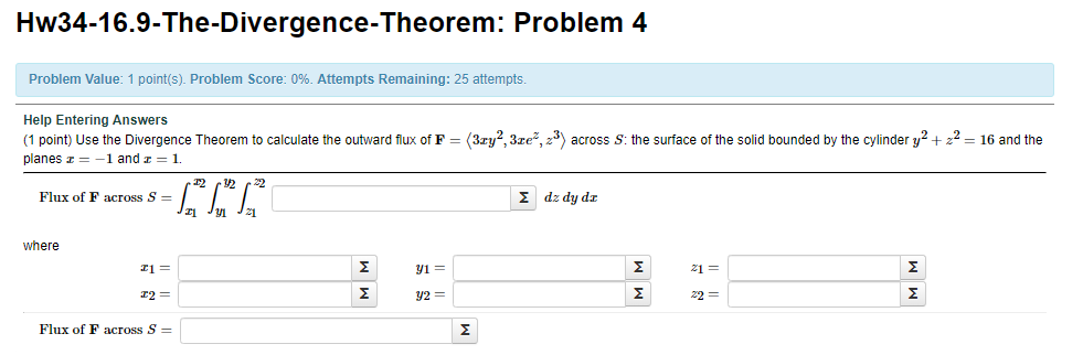 Solved Hw34-16.9-The-Divergence-Theorem: Problem 4 Problem | Chegg.com