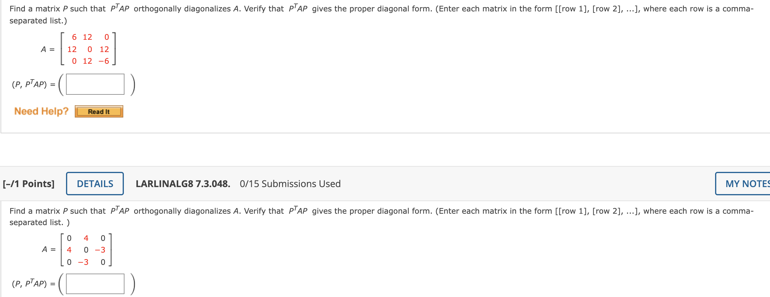 Find a matrix P such that PTAP orthogonally | Chegg.com