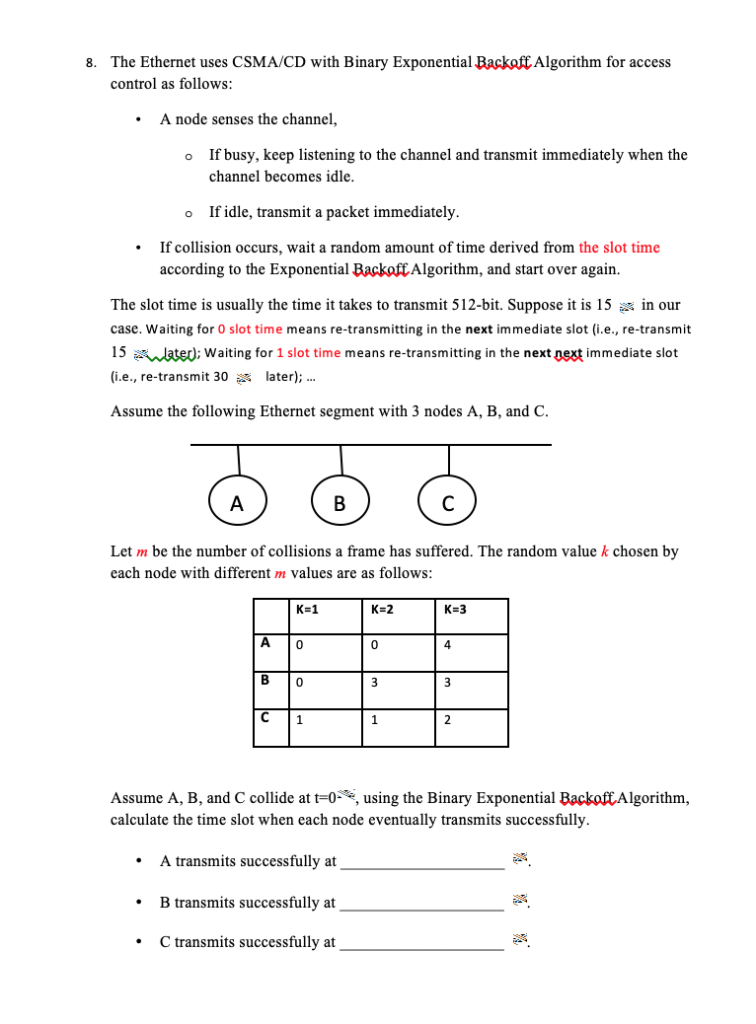 The Ethernet uses CSMA/CD with Binary Exponential | Chegg.com