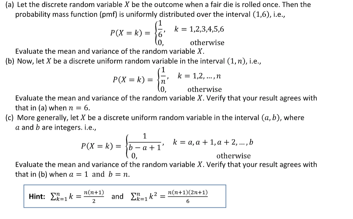 Solved n (a) Let the discrete random variable X be the | Chegg.com