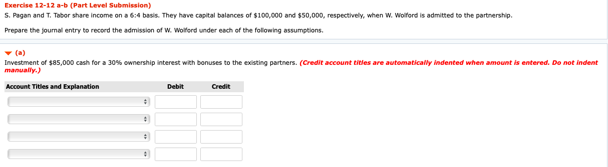 Solved Exercise 12-12 a-b (Part Level Submission) S. Pagan | Chegg.com