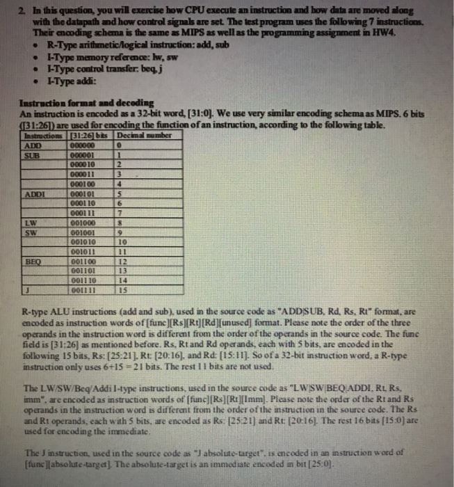 2. In this question, you will exercise how CPU | Chegg.com