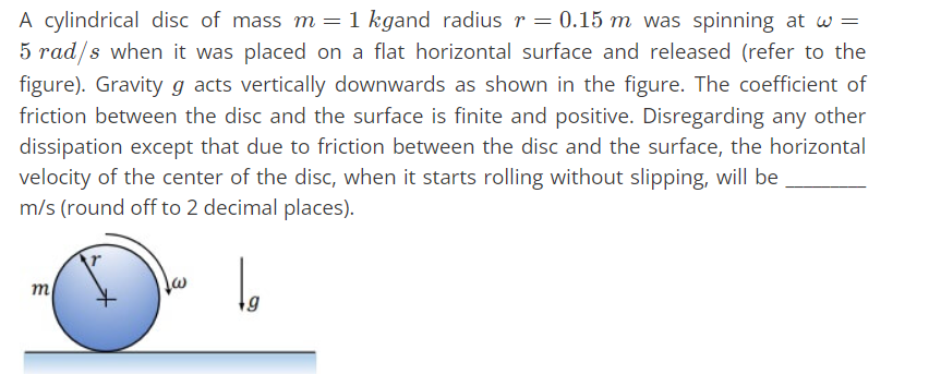 Solved A cylindrical disc of mass m=1 kg and radius r=0.15 m | Chegg.com