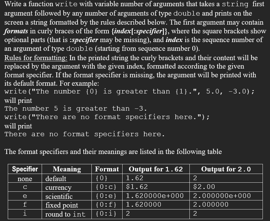 Solved Write a function write with variable number of | Chegg.com