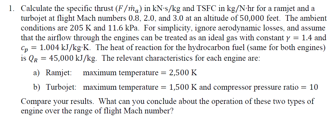 Solved 1. Calculate the specific thrust (F /ma) in kN.s/kg | Chegg.com