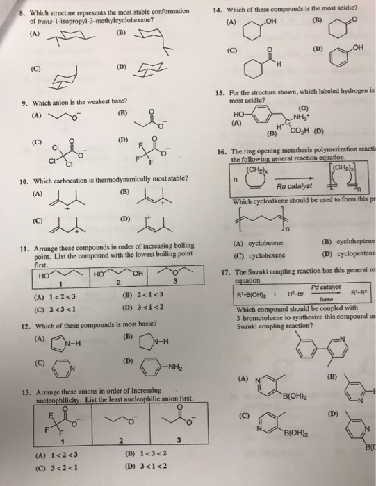 Solved Which structure represents the most stable | Chegg.com