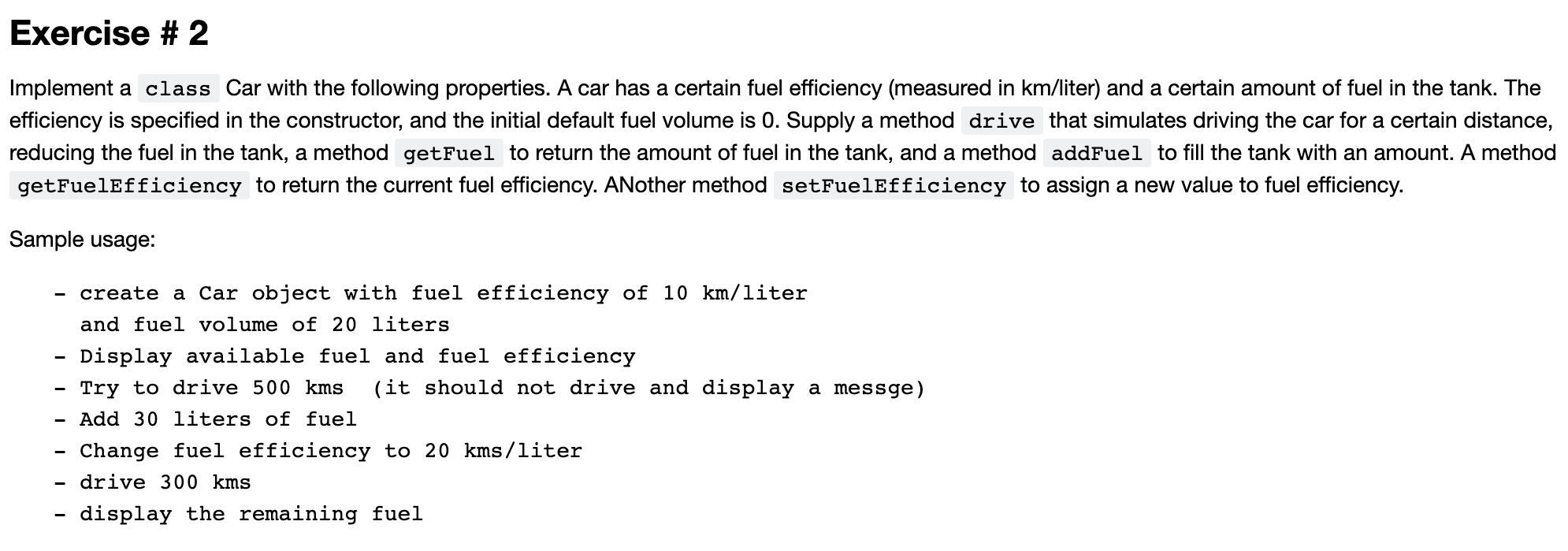 Solved Implement a class Car with the following properties. | Chegg.com