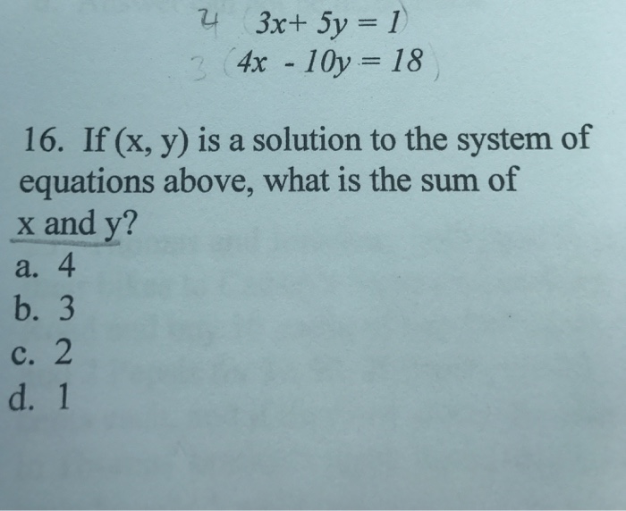 Solved If (x, y) is a solution to the system of equations | Chegg.com