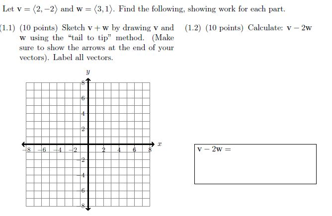 Solved 1.1 Sketch v+w using "tail to tip" method. 1.2 | Chegg.com
