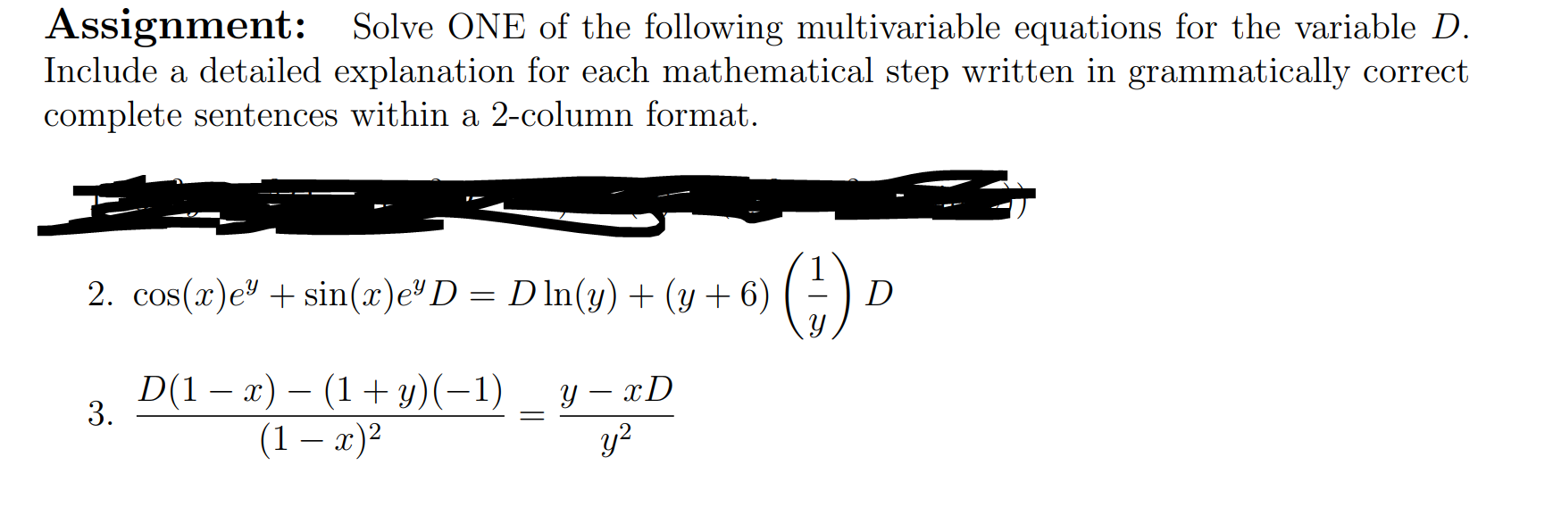 Solved Assignment: Solve ONE of the following multivariable | Chegg.com