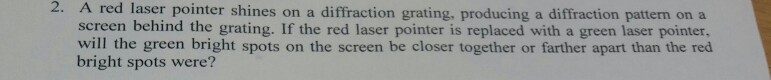 Solved 2. A red laser pointer shines on a diffraction | Chegg.com