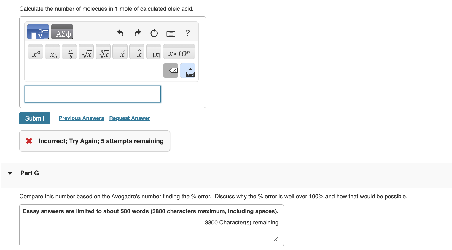 Solved Determine the number of moles of oleic acid in the | Chegg.com