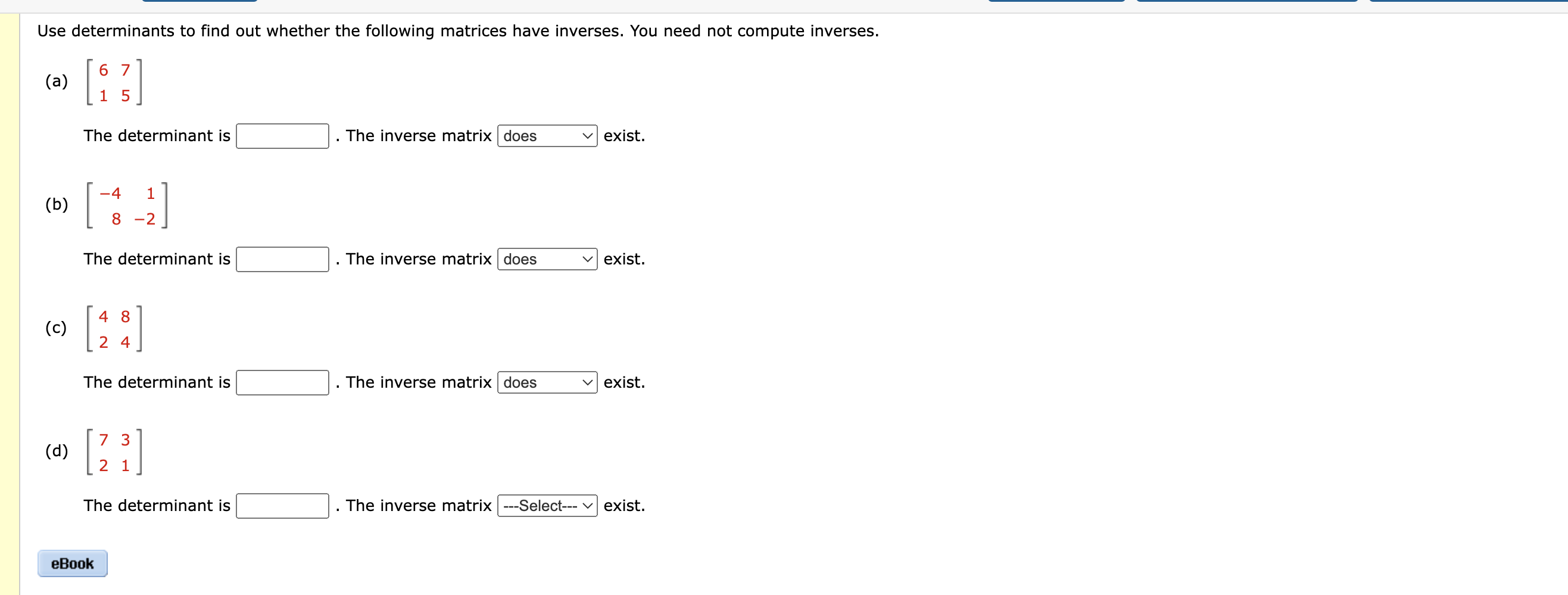 Solved Use determinants to find out whether the following | Chegg.com