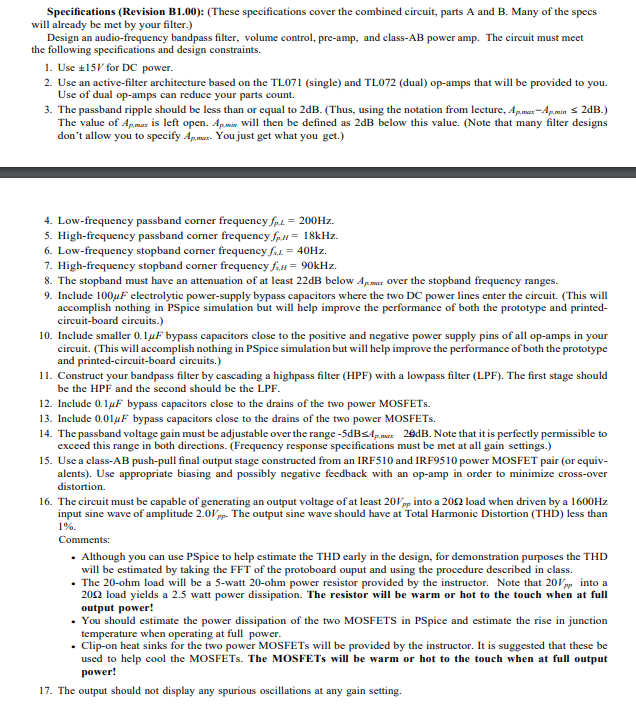 Specifications (Revision B1.00): (These | Chegg.com