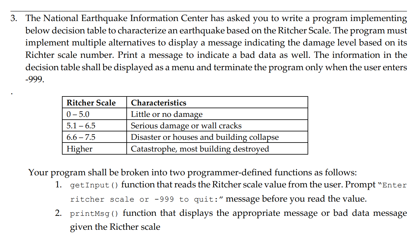Richter Scale Table