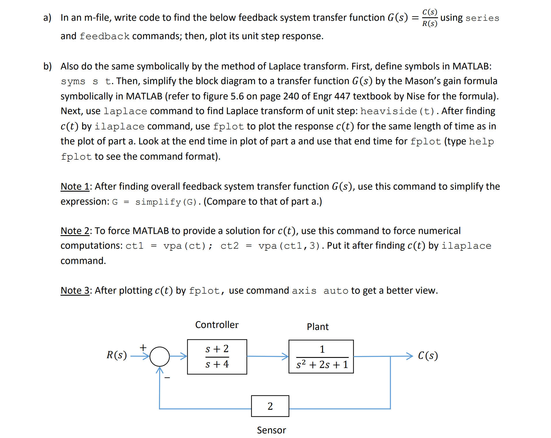 Solved In an m-file, write code to find the below feedback | Chegg.com
