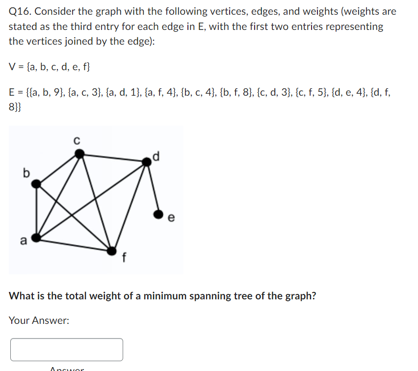 Solved Q16. Consider the graph with the following vertices, | Chegg.com