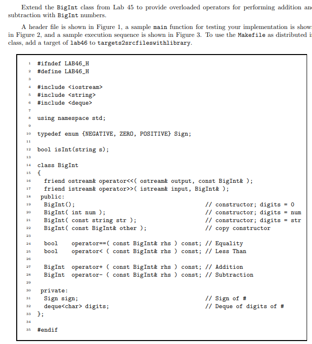 Extend the BigInt class from Lab 45 to provide | Chegg.com
