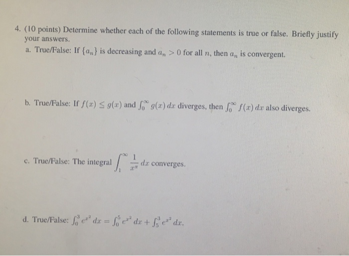 Solved 4. (10 points) Determine whether each of the | Chegg.com