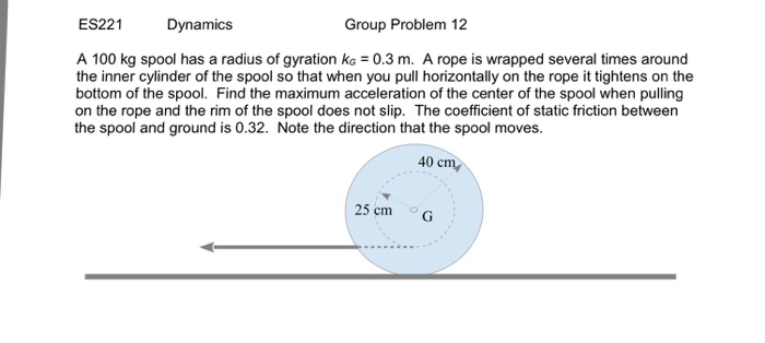 Solved ES221 Dynamics Group Problem 12 A 100 kg spool has a | Chegg.com