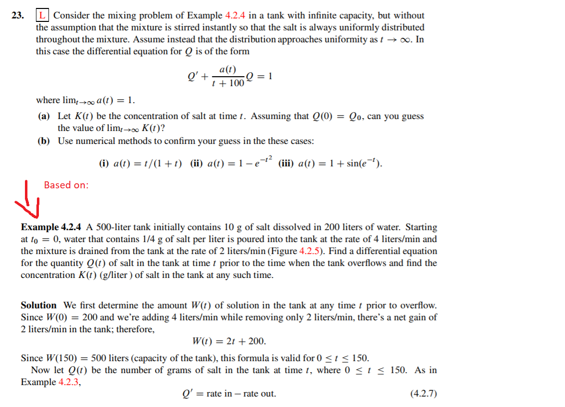 L Consider the mixing problem of Example 4.2.4 in a | Chegg.com