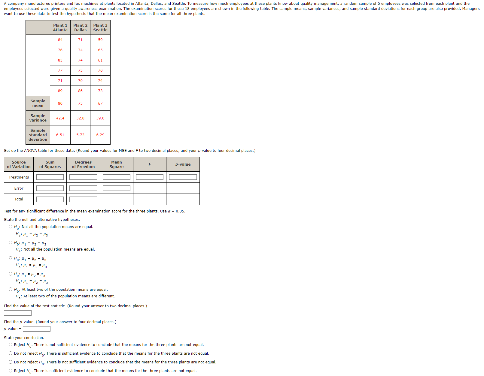 Solved Test for any significant difference in the mean | Chegg.com