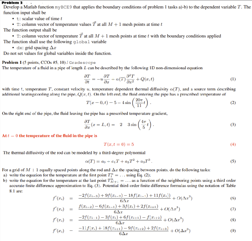 Solved Problem 2Develop a Matlab function myBCE9 ﻿that | Chegg.com