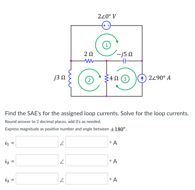 Solved 220° V 212 -j512 HE j3 12 34123 2290° A Find the | Chegg.com
