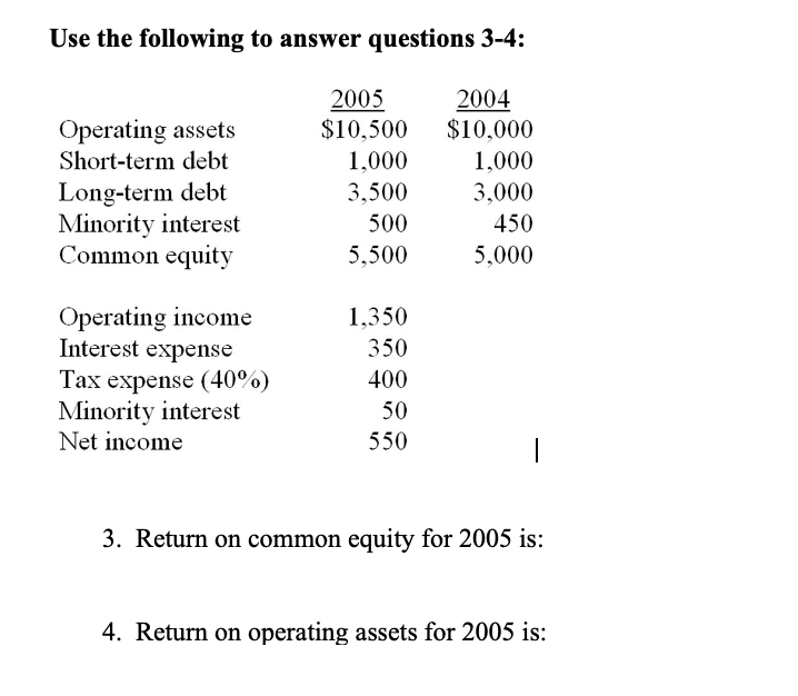 Solved Use the following to answer questions 3-4: Operating | Chegg.com