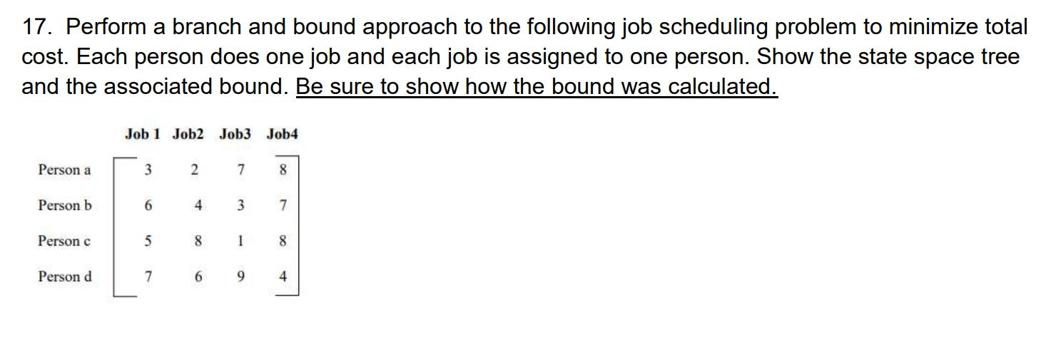 Solved 17. Perform a branch and bound approach to the | Chegg.com