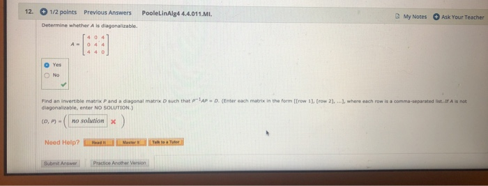 Solved 12. 1/2 points Previous Answers PoolelinAlg4 | Chegg.com