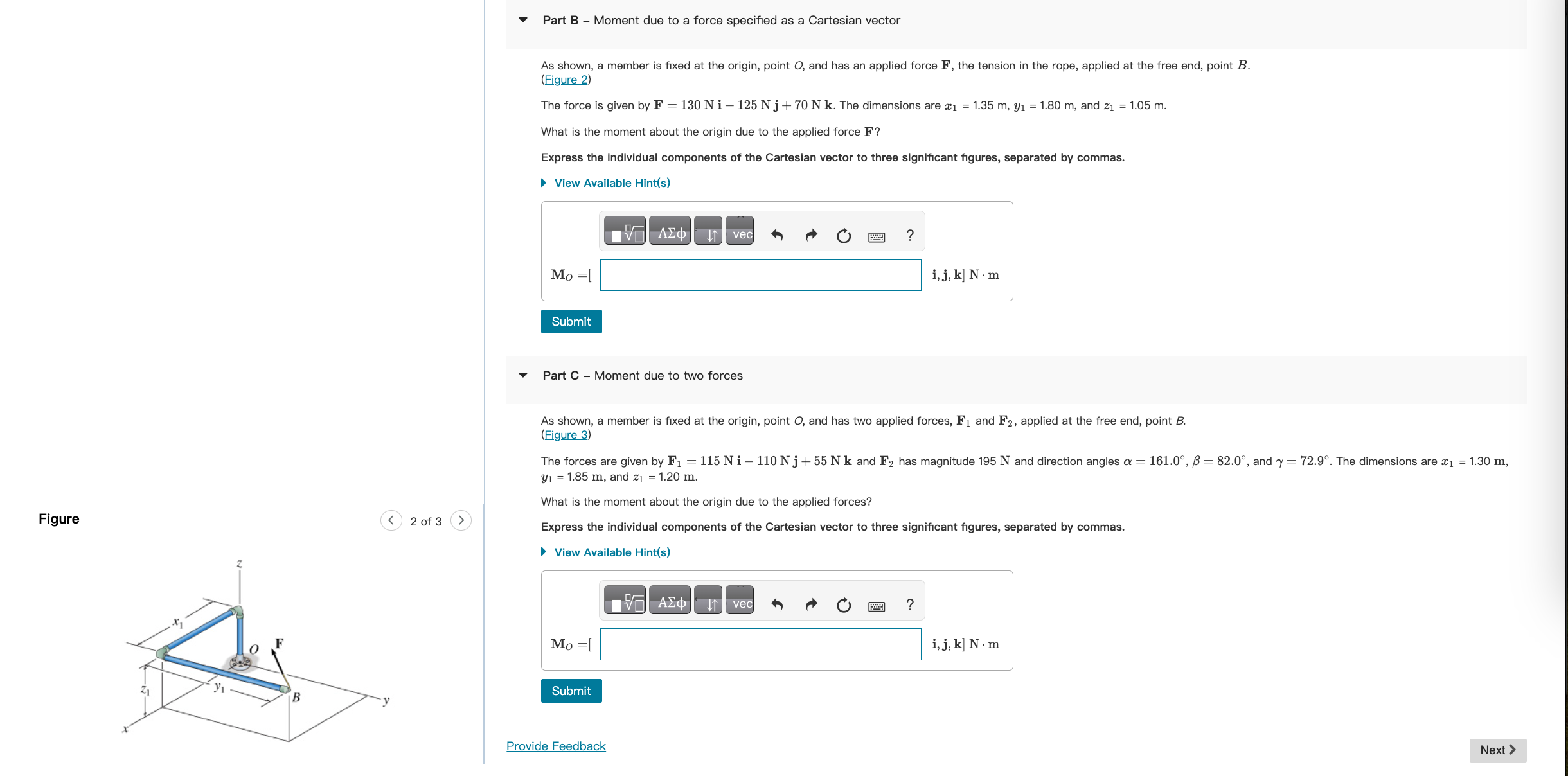 Solved Part B - ﻿Moment due to a force specified as a | Chegg.com