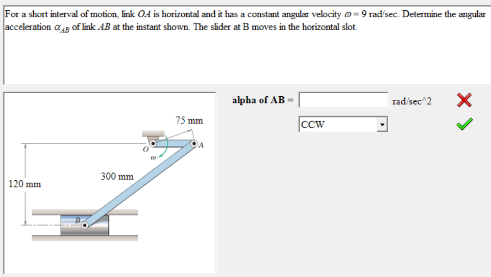 Solved For a short interval of motion, link OA is horizontal | Chegg.com