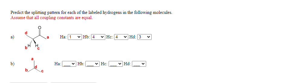 Solved Predict the splitting pattern for each of the labeled | Chegg.com