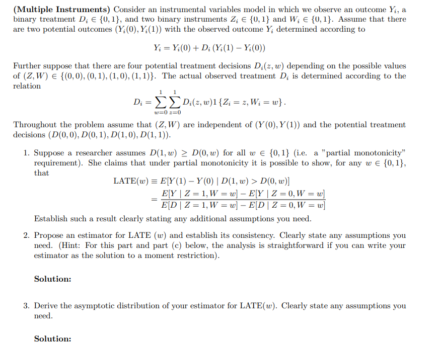 Solved (Multiple Instruments) Consider an instrumental | Chegg.com