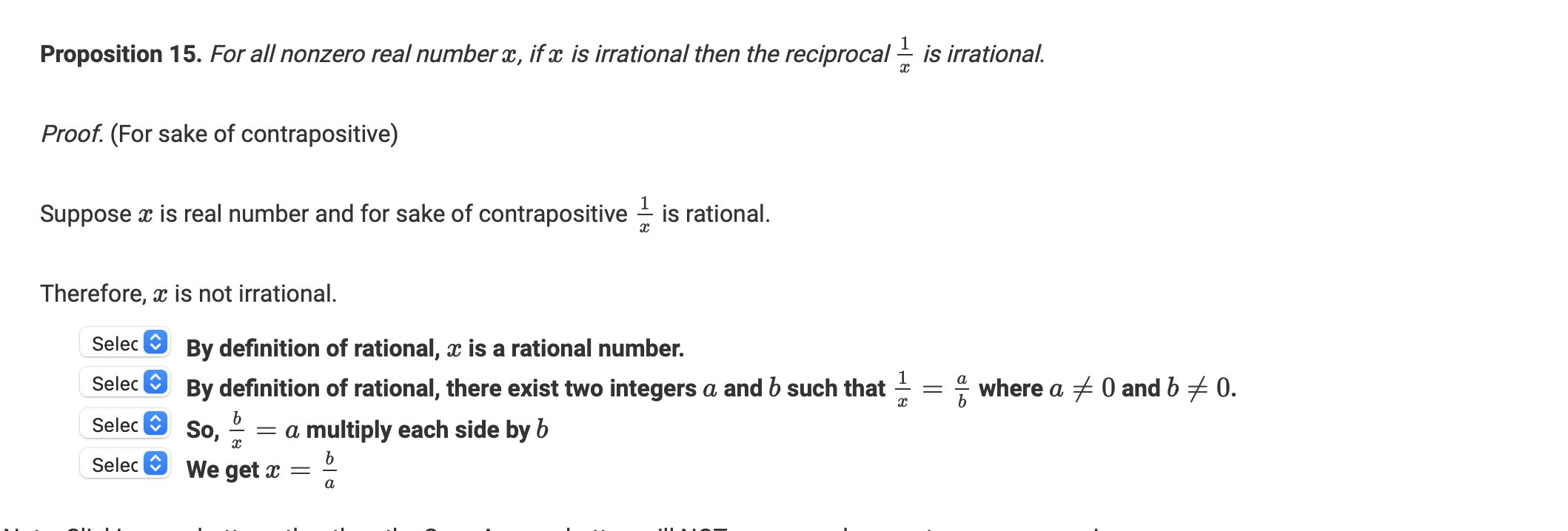 Solved Proposition 15. For all nonzero real number x, if x | Chegg.com