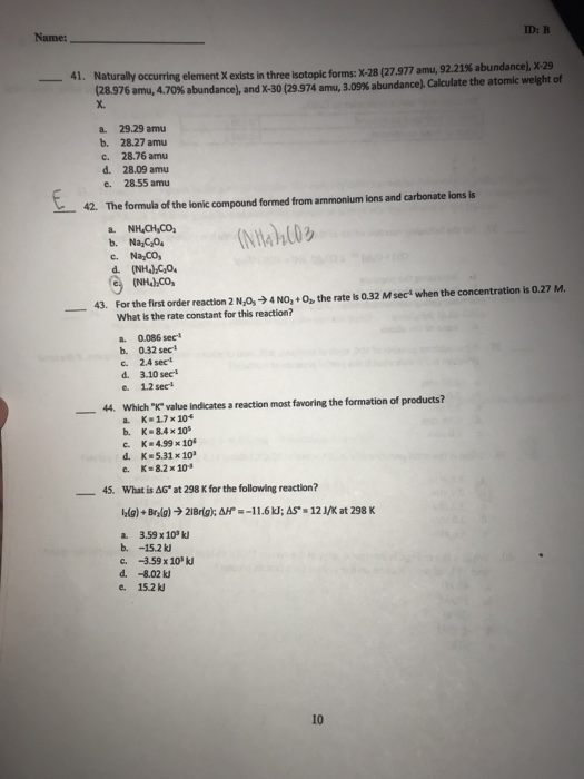 Solved Name: ID: B 41. Naturally occurring element x exists | Chegg.com