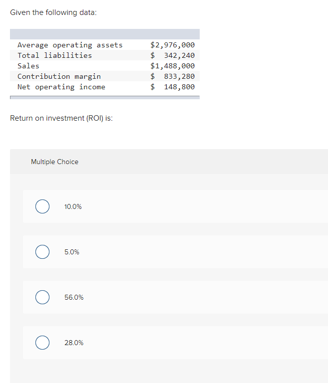 Solved Given the following data: Average operating assets | Chegg.com