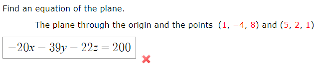 Solved Find an equation of the plane. The plane through the | Chegg.com