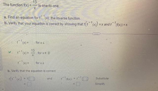 Solved The function f(x)=x13 is one-to-one. a. Find an | Chegg.com