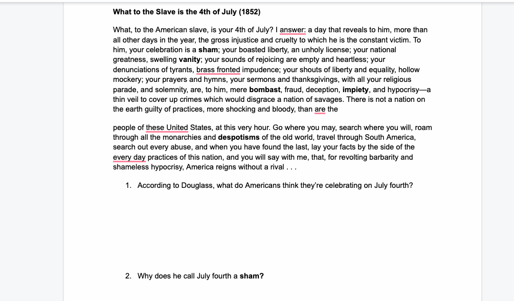 Frederick Douglass Written Primary Source Activity| | Chegg.com