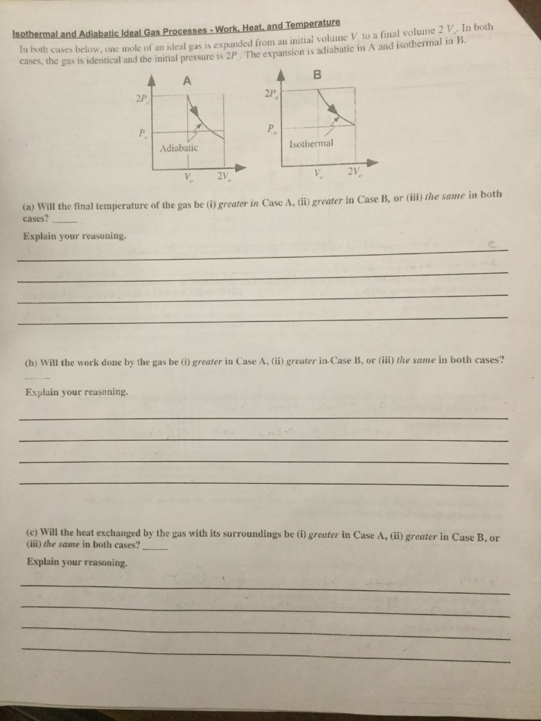 Solved Isothermal and Adiabatic Ideal Gas Processes - Work, | Chegg.com