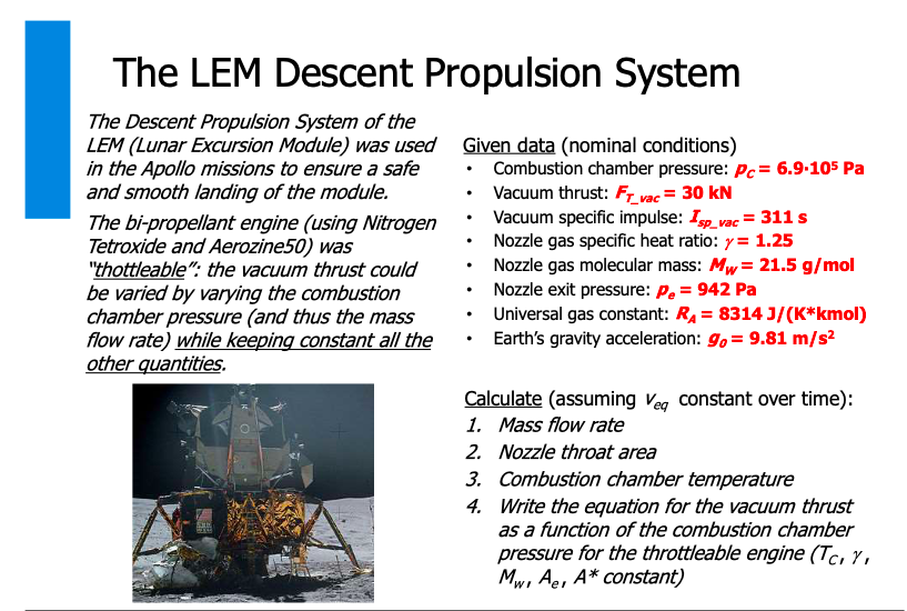 Solved . The LEM Descent Propulsion System The Descent | Chegg.com