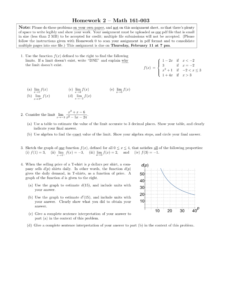 Solved Homework 2 Math 161-003 Note: Please do these | Chegg.com